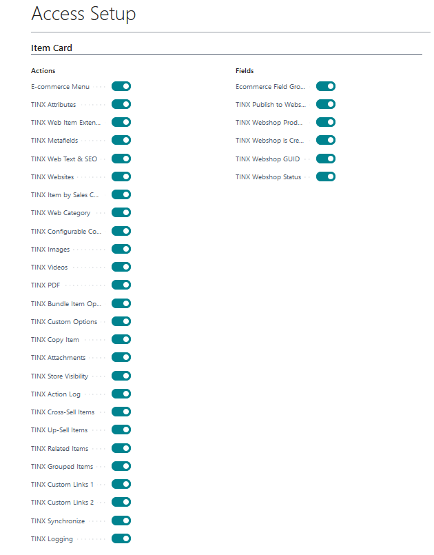 Access setup – Tinx E-Commerce Connector